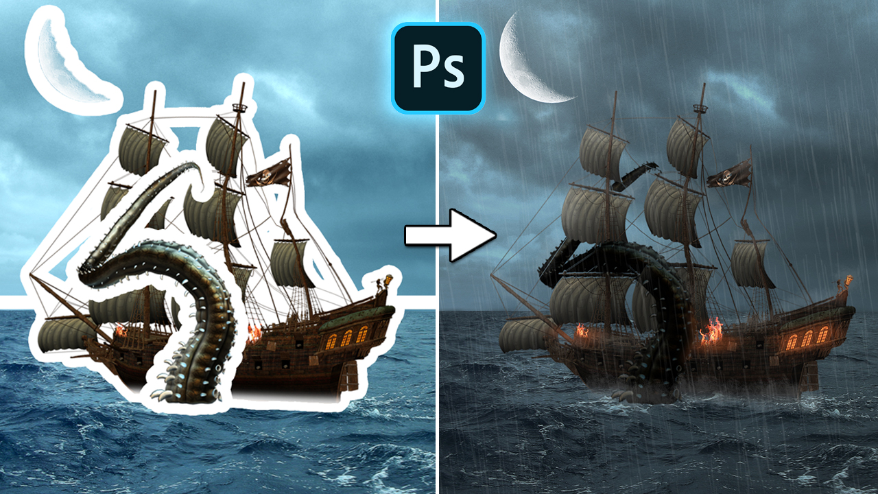 Kraken & Pirate Ship | Photoshop Composite Tutorial - altutorials